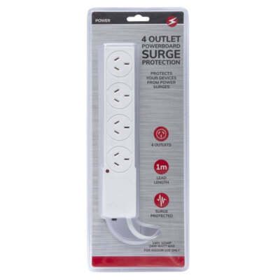 Power 4 Outlet Socket Powerboard Extension 1m Lead Cord w/ Surge ...