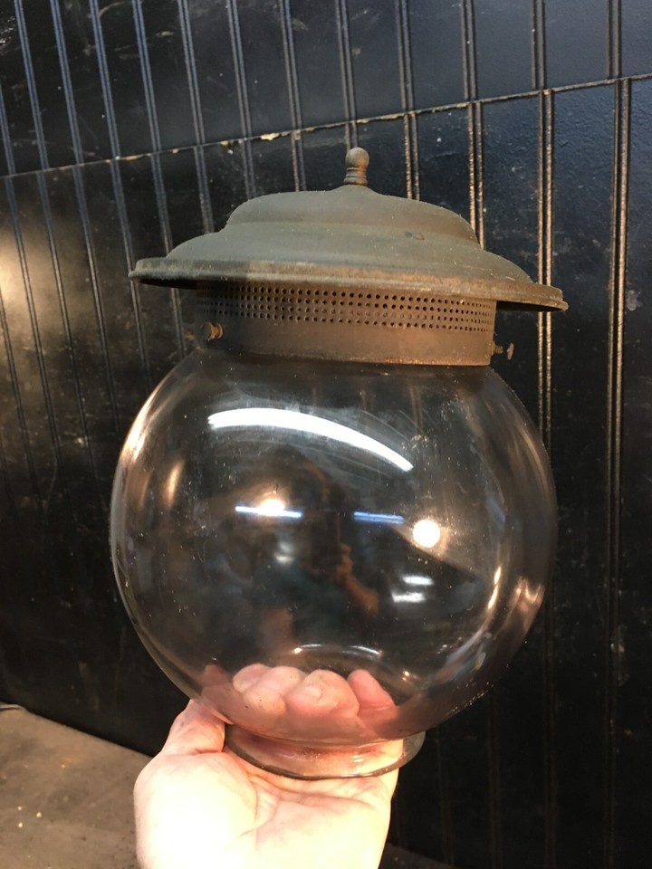 Clear Glass Globe Ball Oil Gas Lamp Shade Antique 4” Fitter Brass Top ...