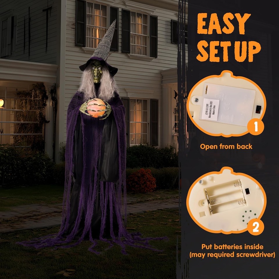 JOYIN 79" Halloween Life-Size Witch Decorations Outdoor with Crystal ...