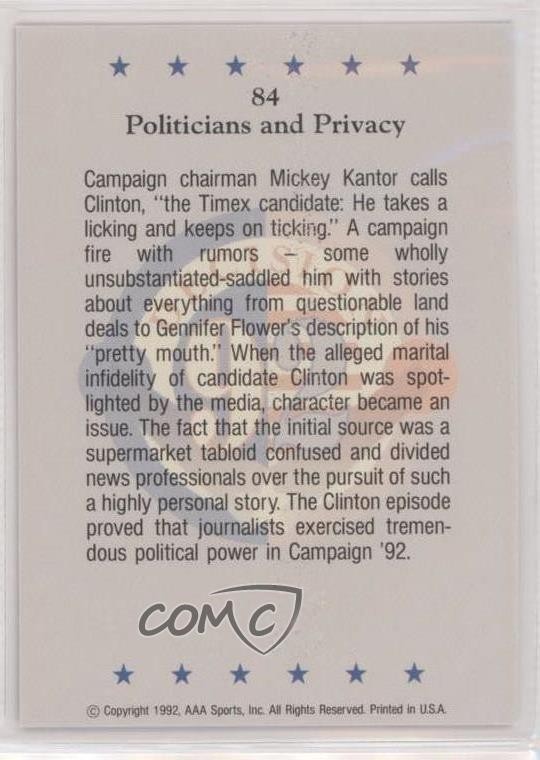1992 Wild Card Decision '92 Bill Clanton Hillary Clinton Gennifer ...