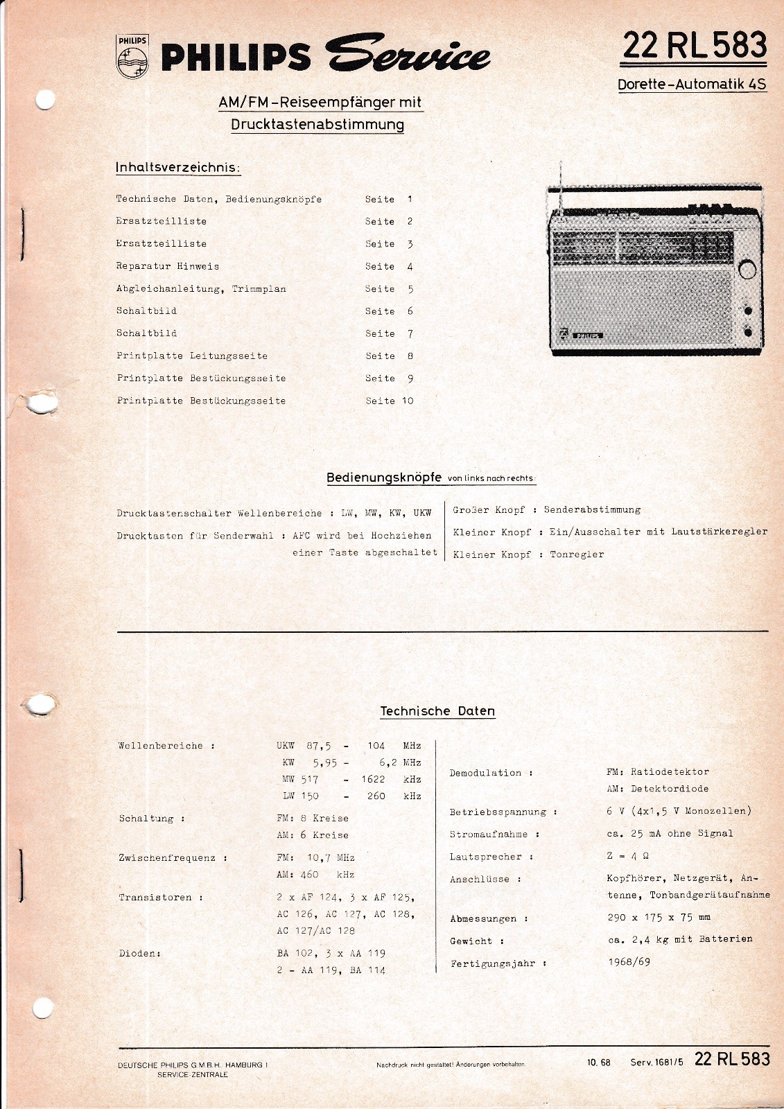 Service Manual Guide For Philips 22 RL 583, Dorette Automatic 4S | eBay