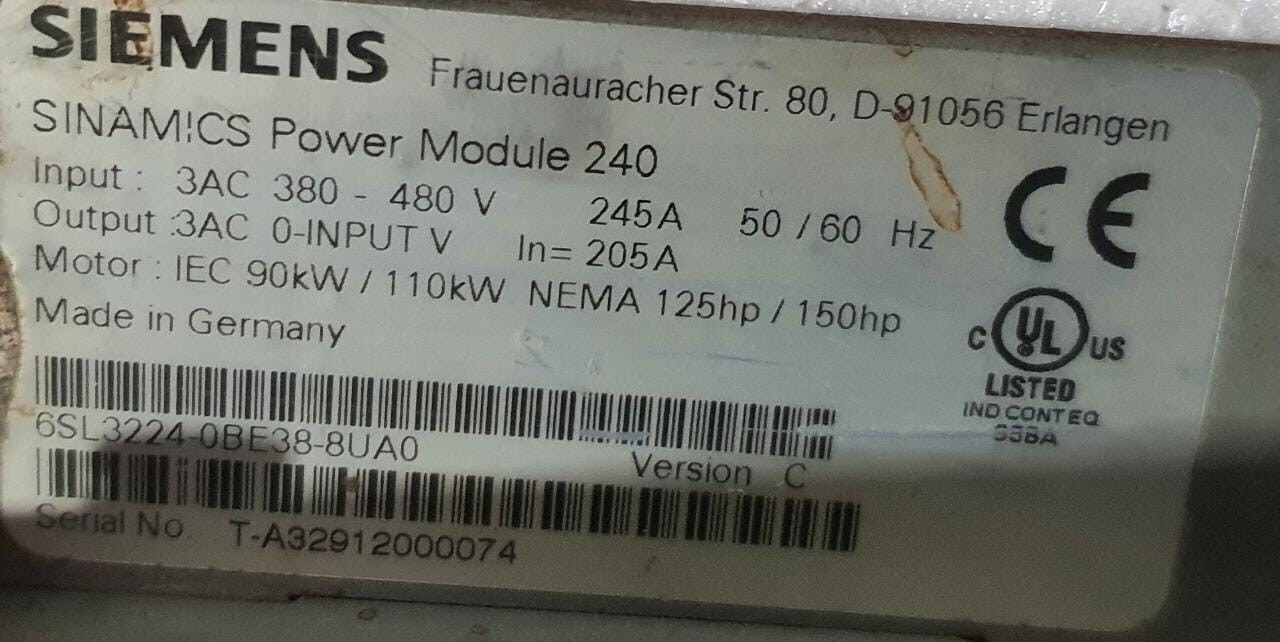 SIEMENS SINAMICS PM240 6SL3224-0BE38-8UA0 150HP | eBay
