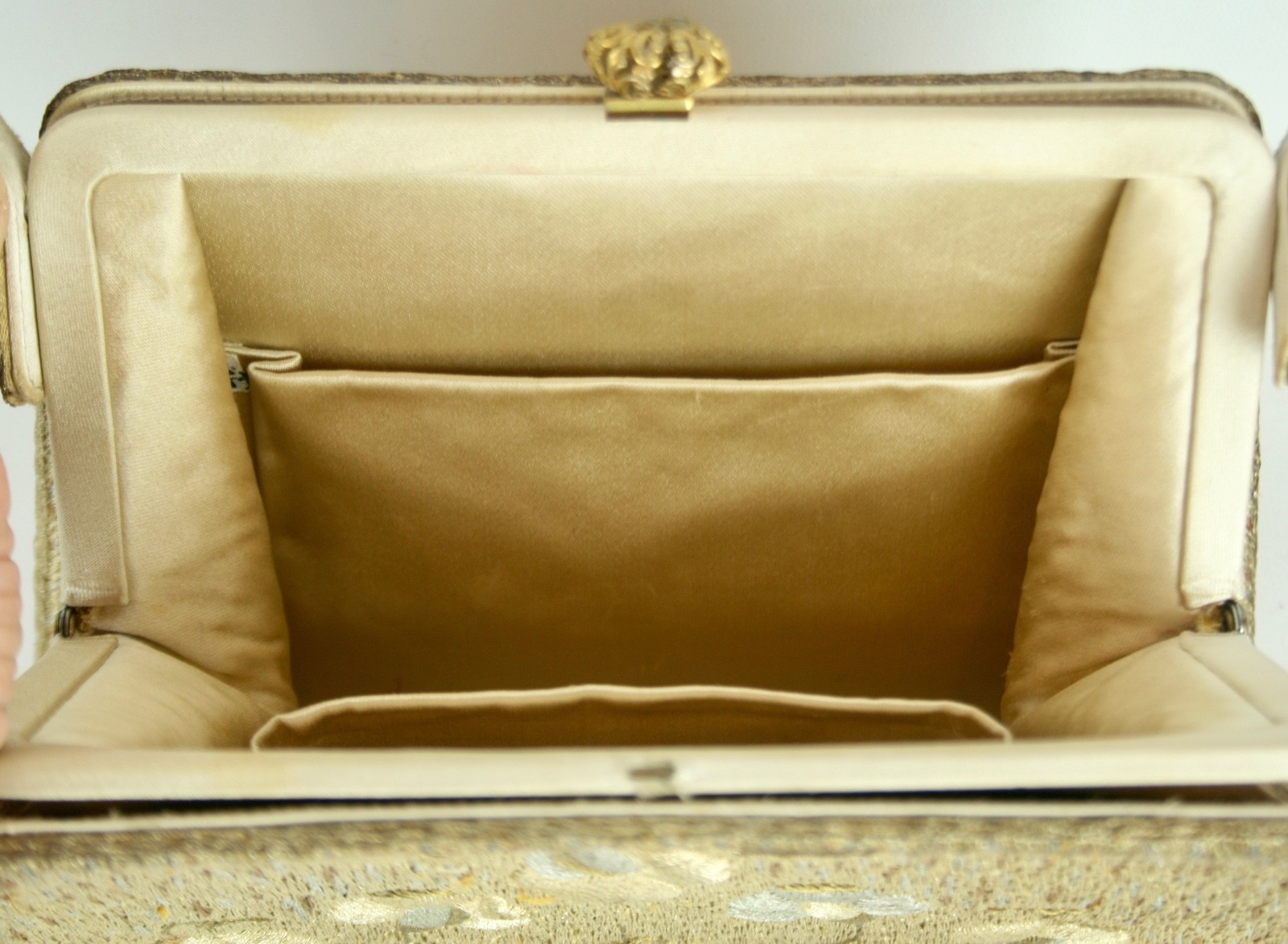 VINTAGE GOLD & BRONZE METALLIC BROCADE FABRIC EVENING HAND BAG, GOLD ...