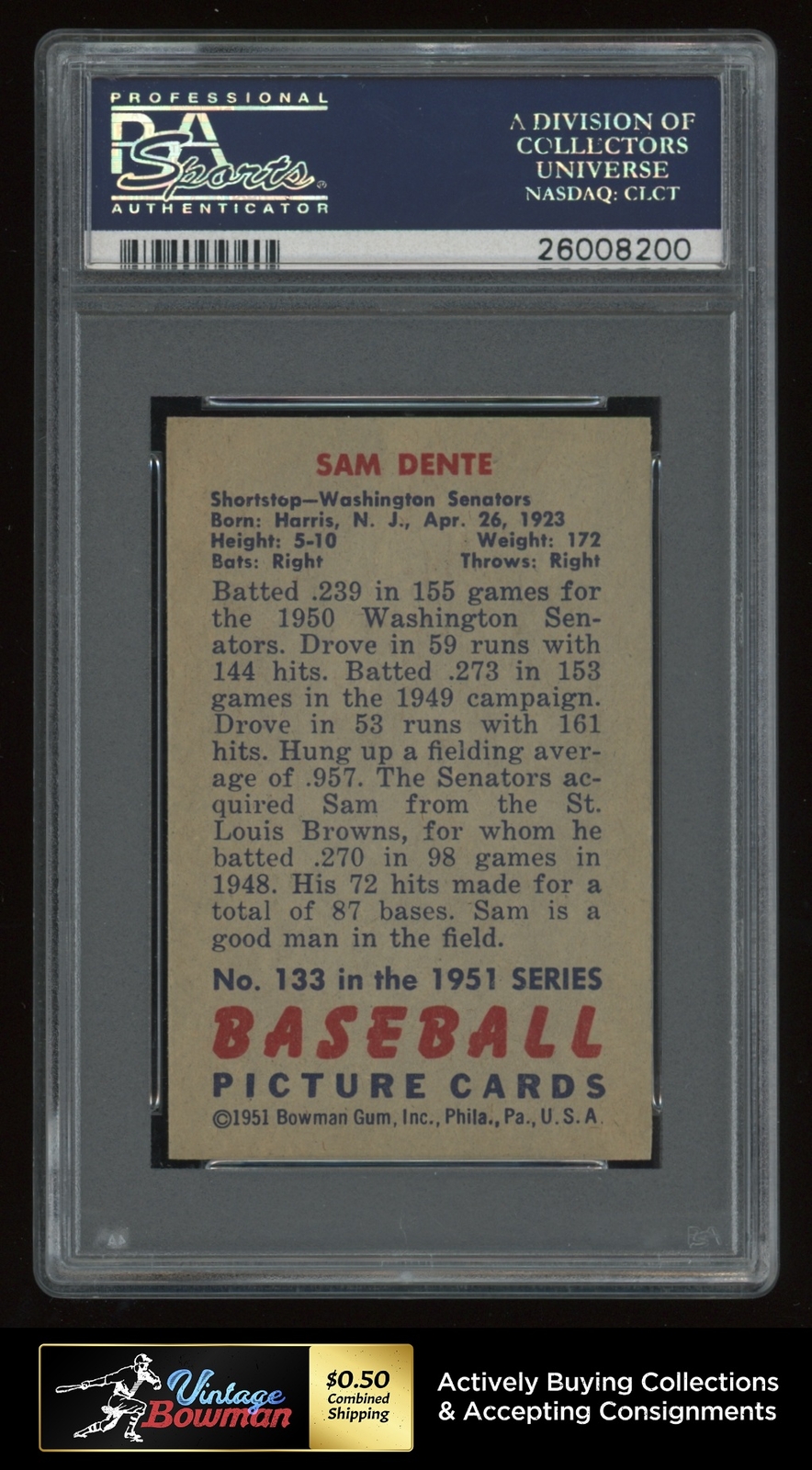 1951 Bowman - #133 Sam Dente for sale online | eBay
