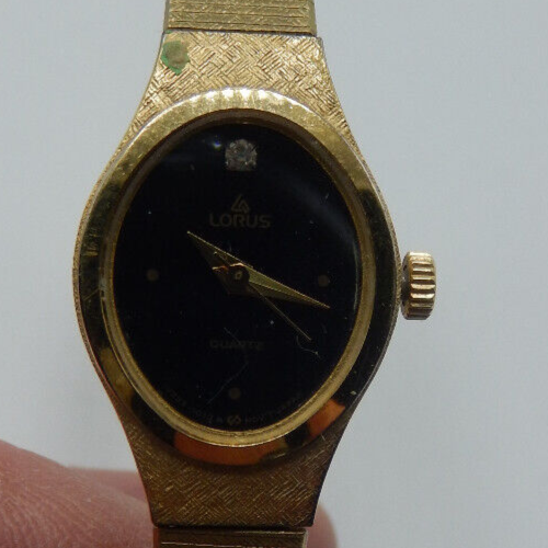 Vintage LORUS Women's Watch Quartz Gold Tone Black Dial V233-1010 R ...