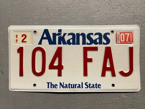 VINTAGE ARKANSAS LICENSE PLATE THE NATURAL STATE 104-FAJ FEB. 2007 ...