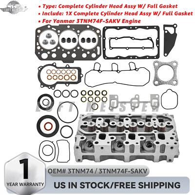 3TNM74 Complete Cylinder Head Assy W/ Full Gasket For Yanmar 3TNM74F ...