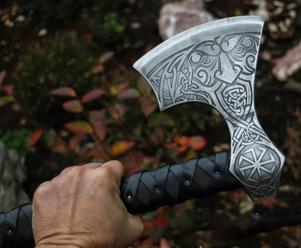 Custom Viking Axe of Perun, etched with leather Odin Axe Tomahwk ...