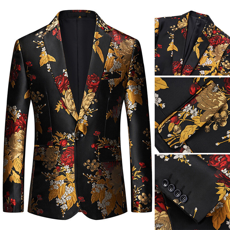 Men Flower Jacquard Tuxedo Jacket Suit Blazer Prom Party Dinner Coat ...