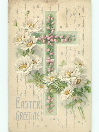 Pre-Linen easter religious JESUS CROSS MADE OF FLOWERS WITH DAISIES ...