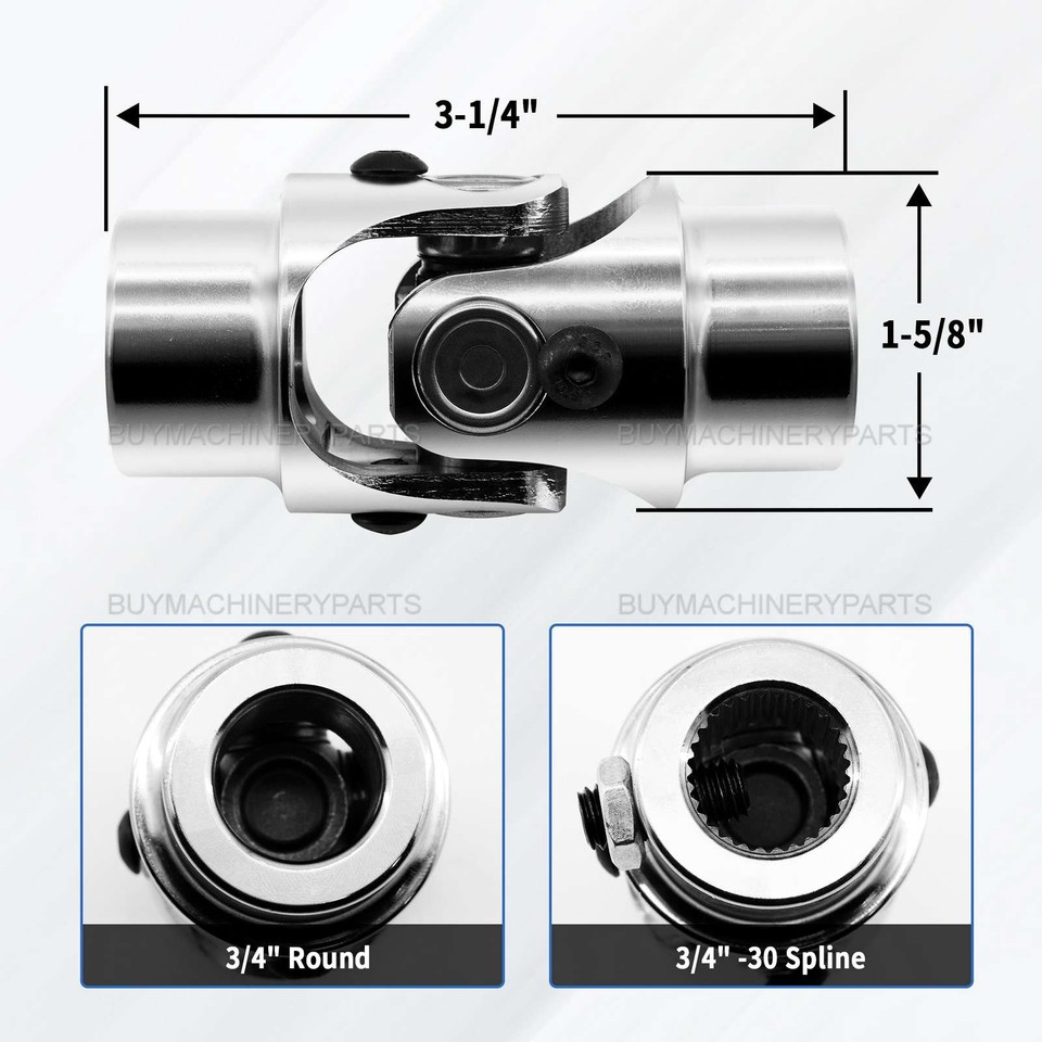 New 3/4" 30 Spline X 3/4 Round Steering Shaft U Joint Coupling Chrome ...