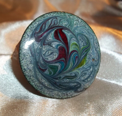 Striking Vintage MCM Glass Enamel On Copper Round Pin | eBay