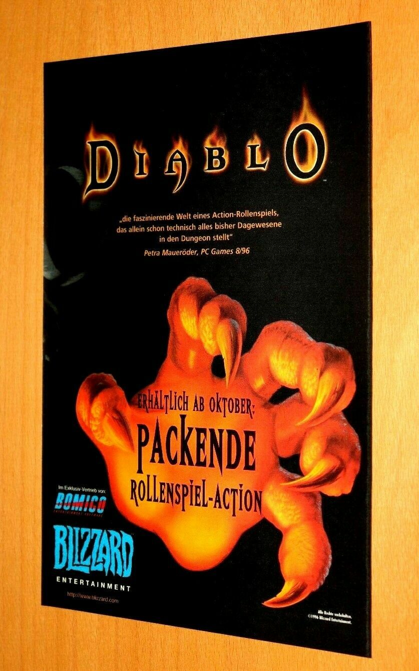 1996 Diablo PS1 PC Vintage Promo Poster / Ad Art Print Blizzard ...