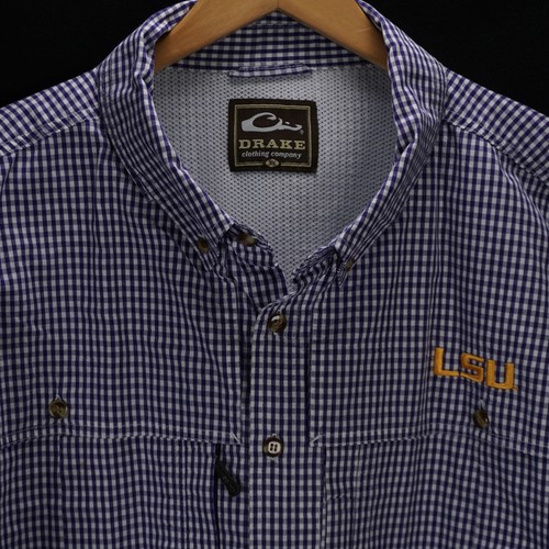 DRAKE WATERFOWL LONG SLEEVE SHIRT LSU PURPLE CHECK VENTED MENS SIZE 3X ...