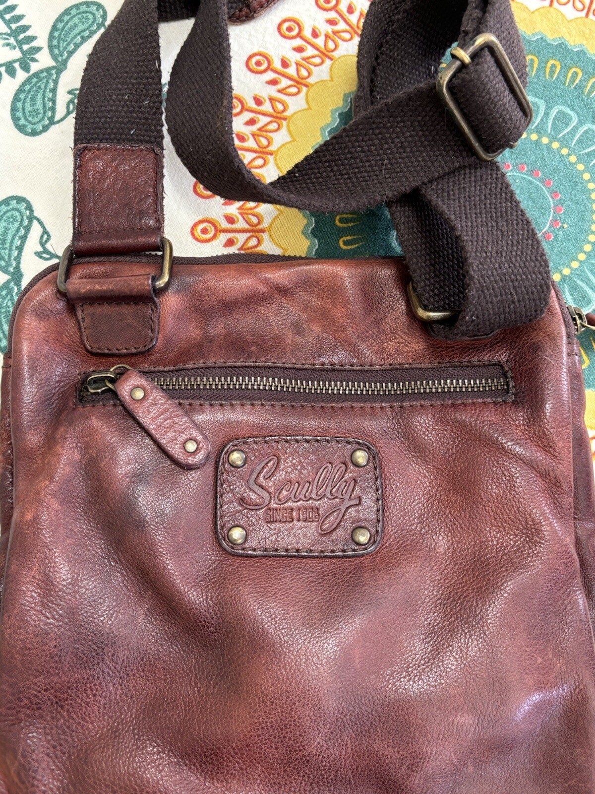 Scully Brown Logo Crossbody Leather Purse Bag - Gem