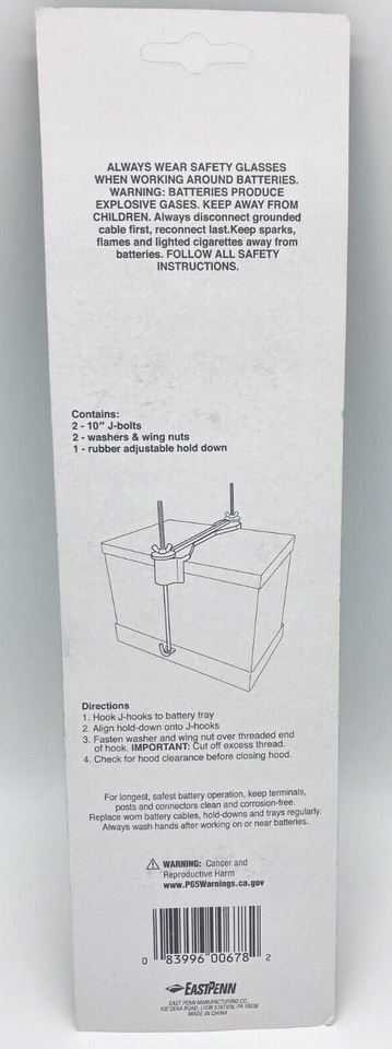Battery Hold Down Kit 6-7/8" Rubber Crossbar with 10" J Bolts and Nuts ...