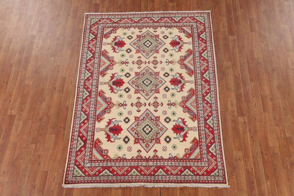 Tribal Ivory Super Kazak Geometric Oriental Hand-knotted Area Rug ...