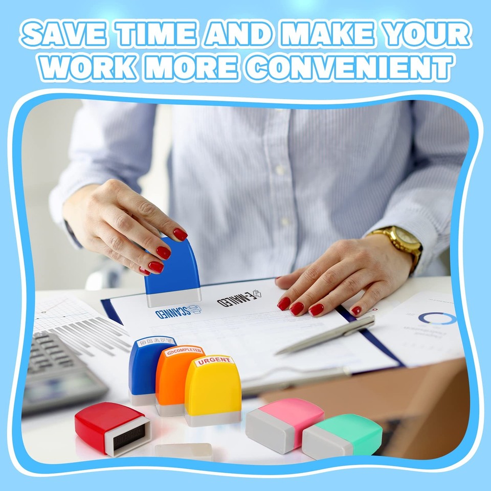 16 Pcs Office Stamp Set Message Self Inking Rubber Stamp Set for Office ...