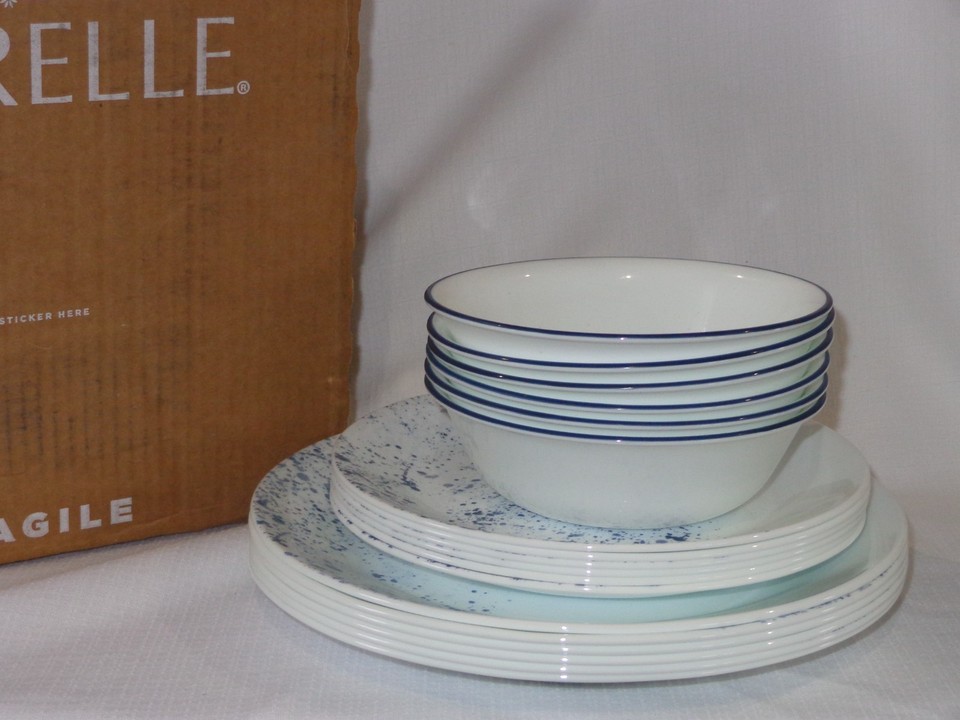 NIB Corelle Everyday Dinnerware 18 Pc Set Indigo Speckle Plates & Bowls ...