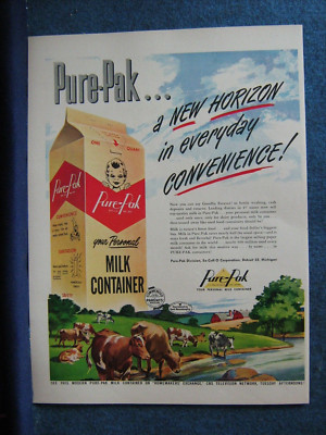 Dairy Cows In Pasture 1950 Pure-Pak Milk Container Ad - Bright Farm ...