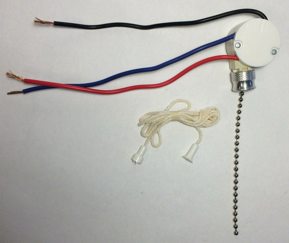 New Leviton 3-Way Nickel Pull Chain Ceiling Fan Canopy Switch, 6" Wire ...