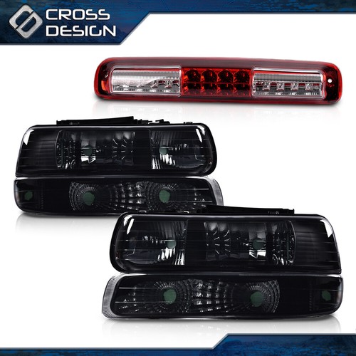 Black Headlight & Bumper& LED 3RD Brake Cargo Light Fit For 99+ Chevy ...