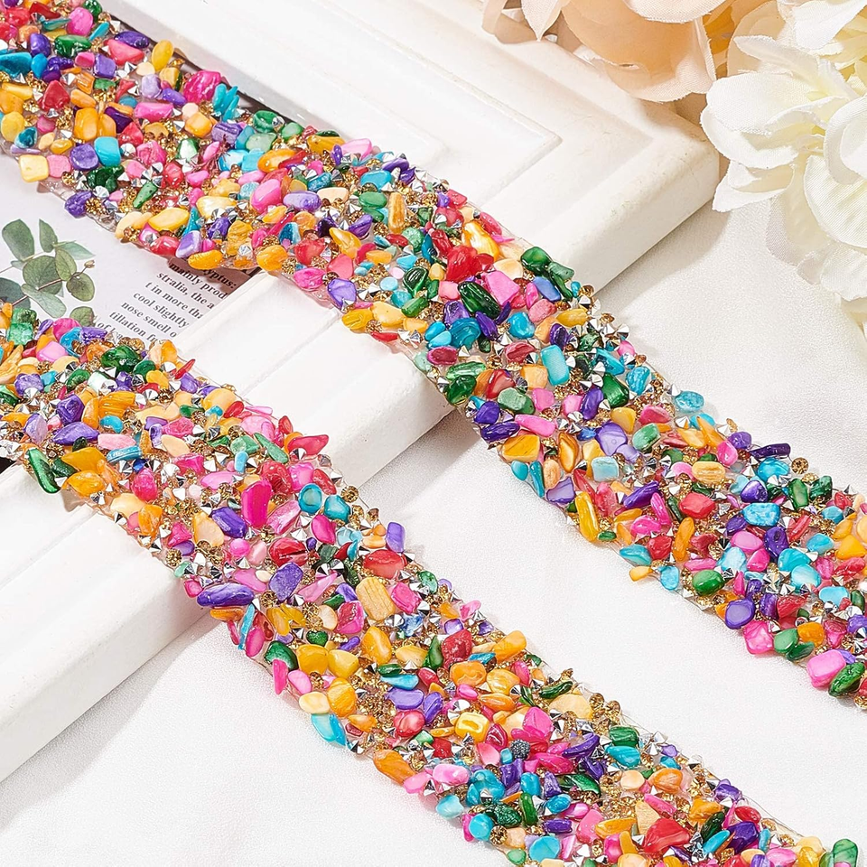 Pandahall 1 Yard 1.4 Inch Crystal Rhinestone Trim Hotfix Ribbon ...
