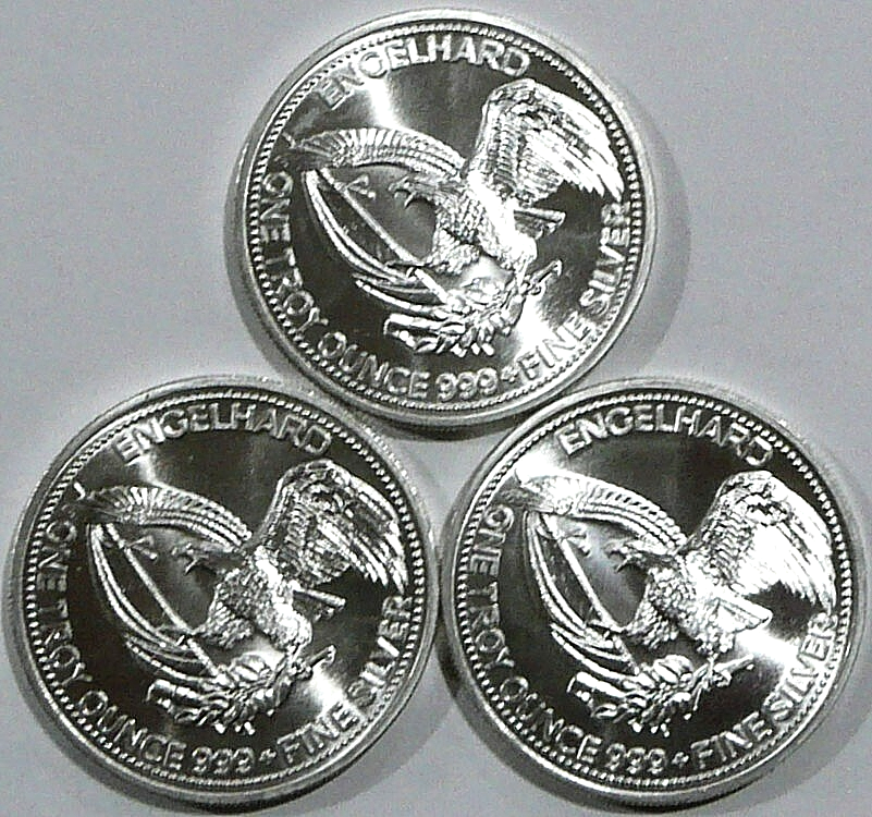 Lot Of 3 1985 Engelhard 1oz Silver American Prospector Rounds .999 Fine ...