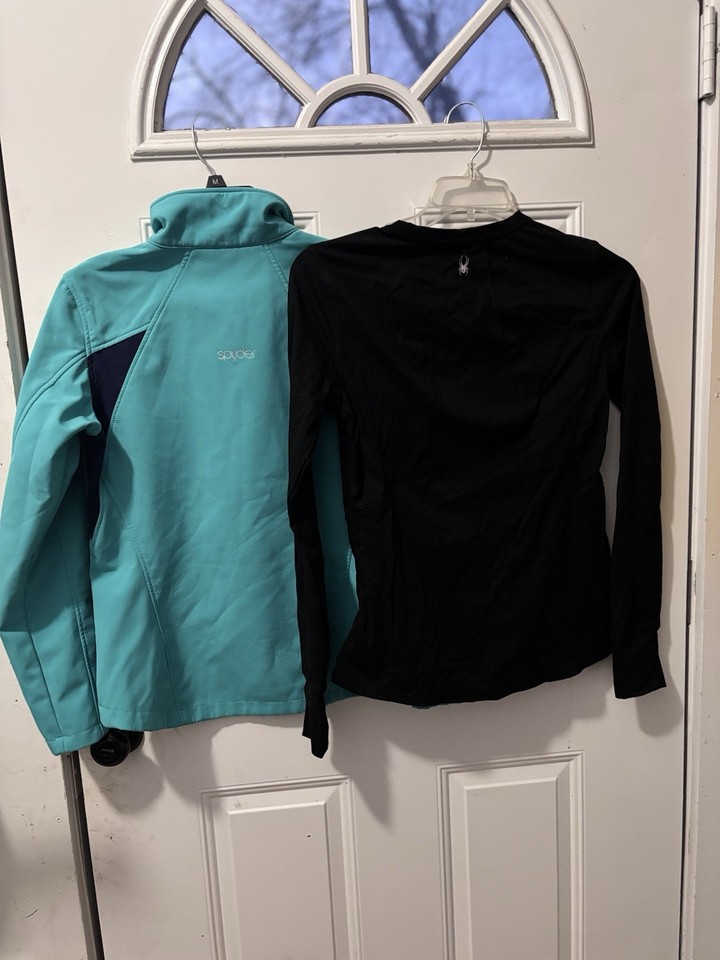 Spyder Women’s Softshell Ski Jacket Teal + Base Layer Top Black –Size M ...
