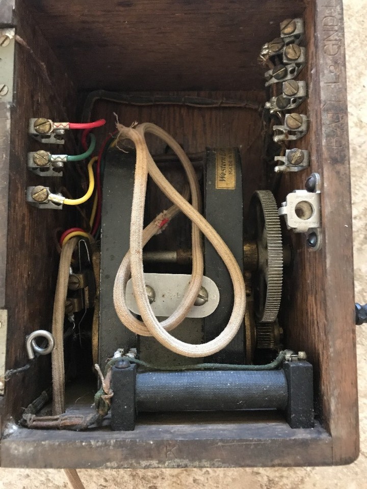 VINTAGE WESTERN ELECTRIC MAGNETO HAND CRANK TELEPHONE & RINGER BOX OAK ...