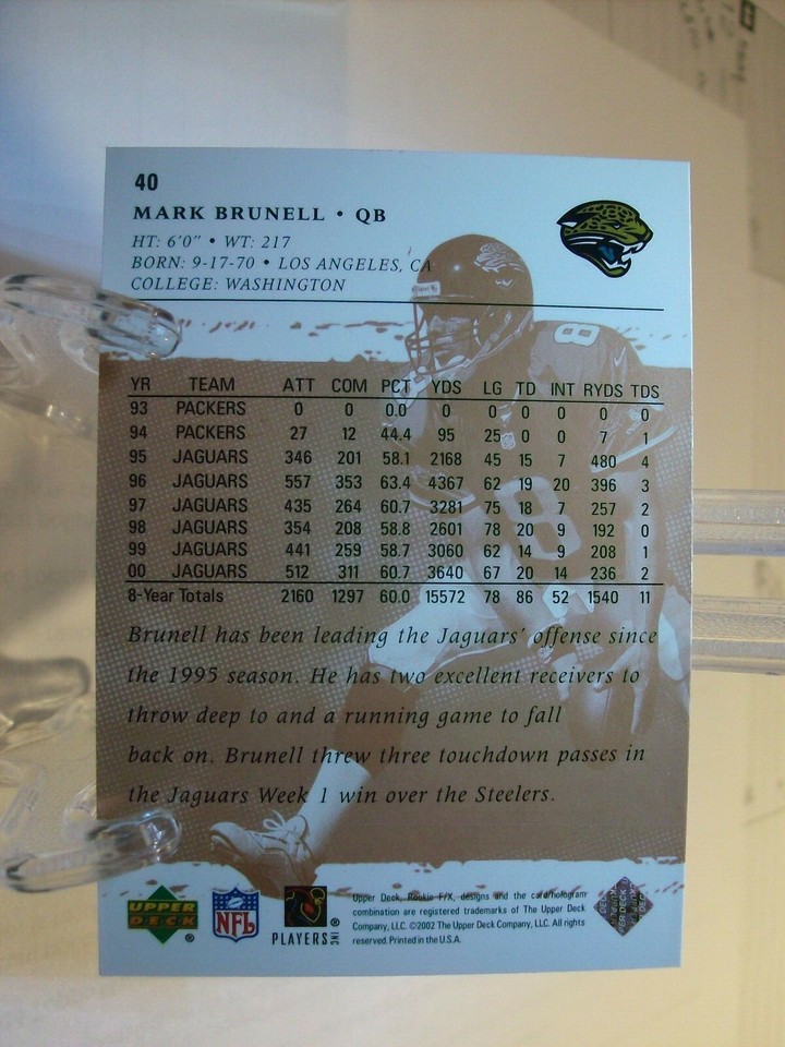 2001 Upper Deck Rookie F/X Football Card #40 Mark Brunell (82411) | eBay