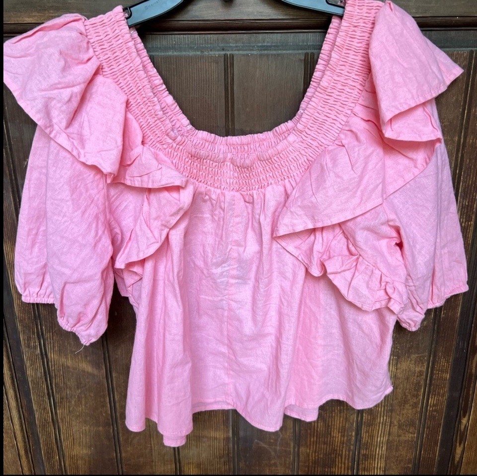 Boutique Brand Hyfve Pink Ruffle Top, NWT, size L | eBay