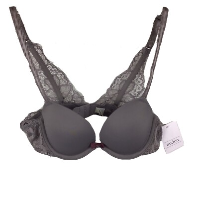 Auden Lightly Lined T-shirt Bra Grey Lace Women Size 32AA NWT | eBay