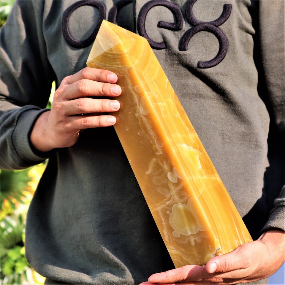 Large 360MM Natural Banded Yellow Mexican Calcite Healing 4 Faceted ...