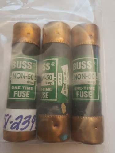 Lot of 3 Bussmann NON-50 50A 250V ac/125V dc 50kA One Time Class K5 ...