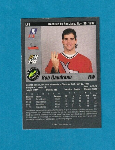1993 Classic Prospects Hockey LIMITED PRINTS # LP3 Rob Gaudreau 1 of ...