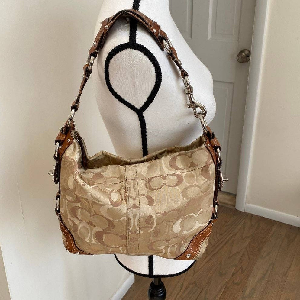 Coach Signature C Satin Gold Fabric Print Shoulder Bag - Gem