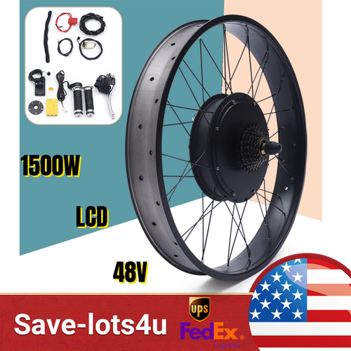 1500W 26" LCD Electric Fat-Bike Conversion Kit Snow E-bike Rear Wheel ...