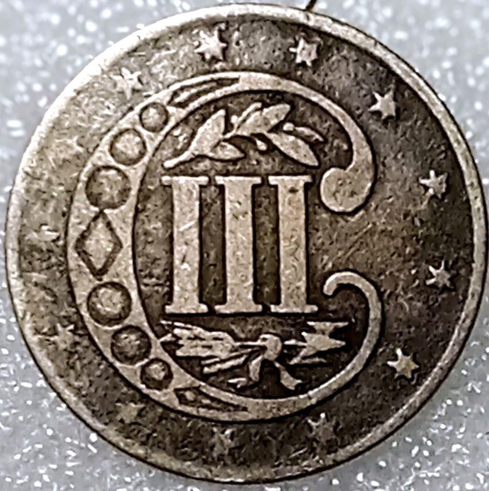 🎻 1858 Three Cent Silver . Trime . 3CS . Type 2, Large Star, Three ...