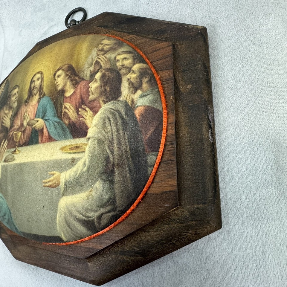 Vintage The Last Supper Beaded Dome Glass Mounted on Wood Plaque Wall ...