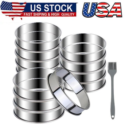 English Muffin Rings,12PCS Double Rolled Stainless Steel Crumpet Tart ...