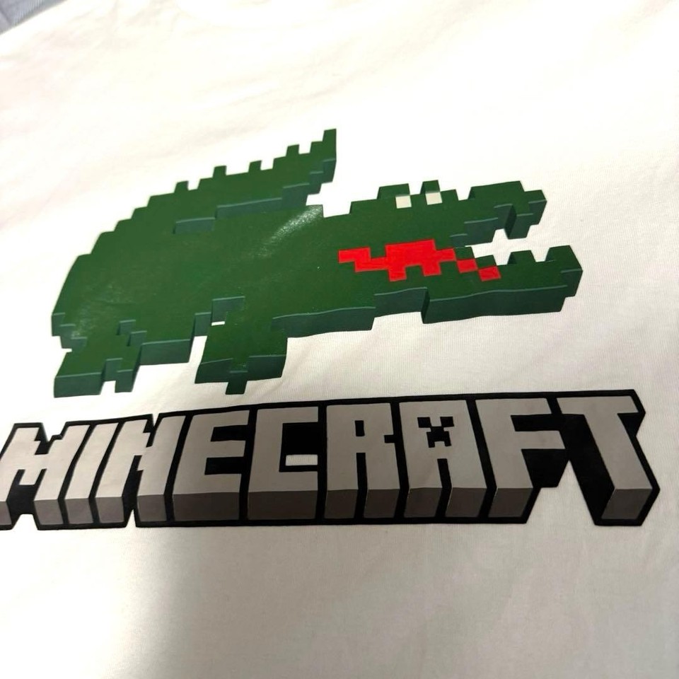 Lacoste x Minecraft T-Shirt White M Relaxed Fit Unisex Rare Pixel Logo ...