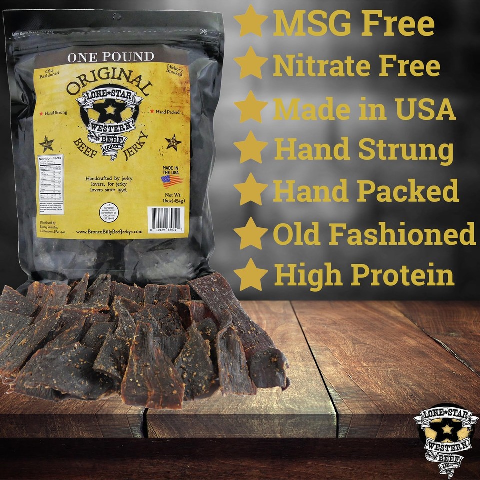 Lone Star Beef Jerky 1lb – Original Hickory Smoked, High Protein Snack ...