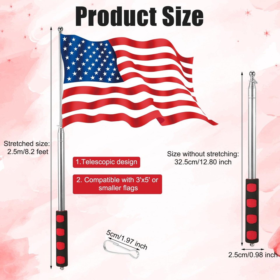 8.2Ft Telescopic Handheld Flagpole Portable Flagpole Pointer Banner ...