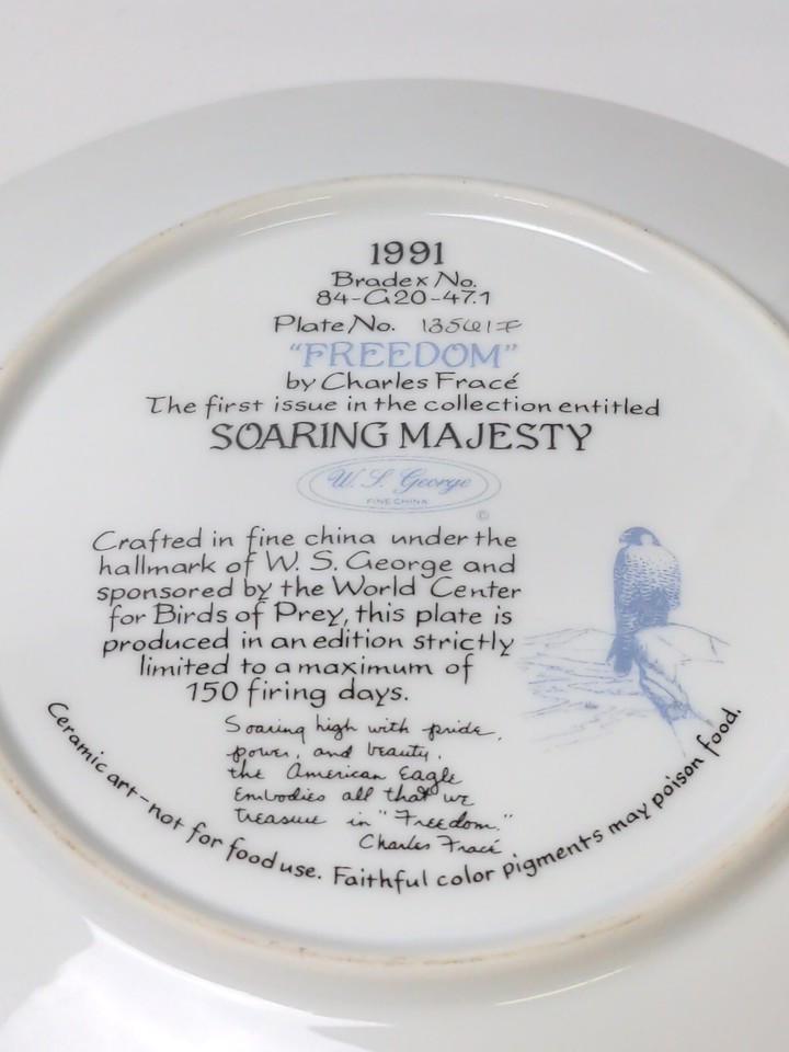 "FREEDOM" by Charles Frace Plate 1991 "Soaring Majesty" Collection Bald ...