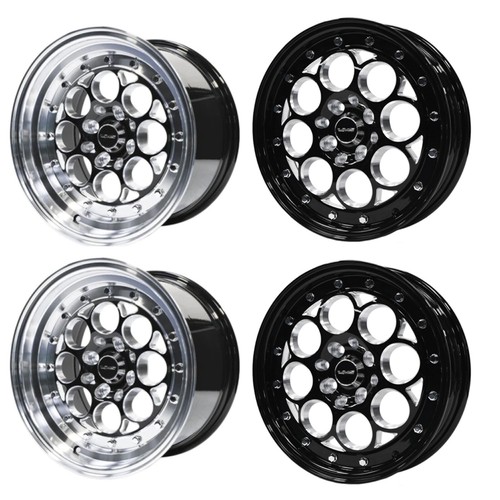 VMS Racing Polished & Black Lip Revolver Wheels Pack 15x3.5 & 13x10 ...