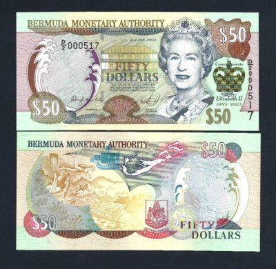 BERMUDA 50 DOLLARS P-56 1953-2003 Low # Queen Elizabeth COMMEMORATIVE ...