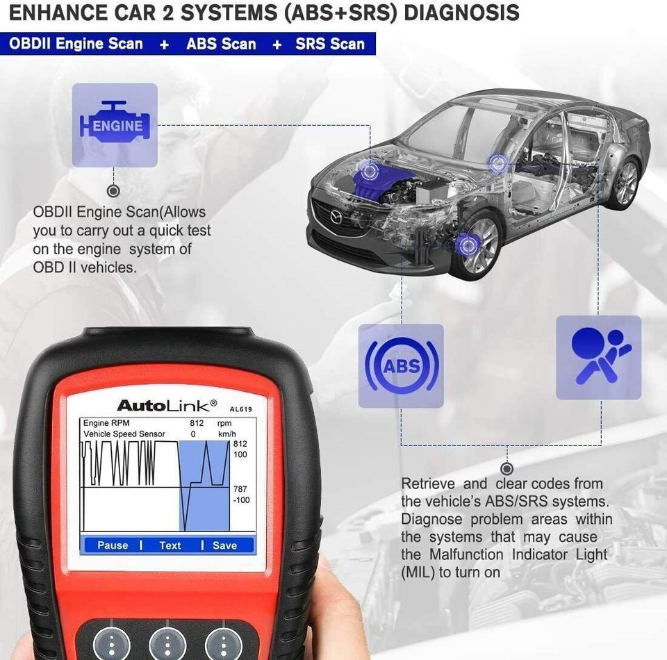 2025 Autel AutoLink AL619 Scanner Check Engine Light Code Reader Auto ...