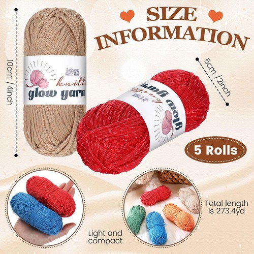 WILLBOND 5 Rolls Glow in The Dark Yarn Luminous Crochet Multiple Colors ...