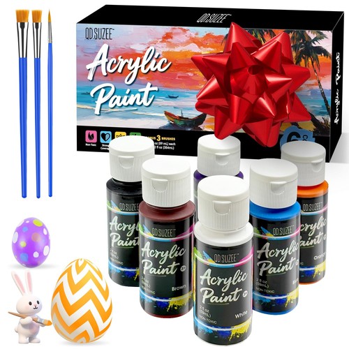 Acrylic Paint Set of 6 Colors 2fl oz 60ml Bottles with 3 Brushes,Non ...